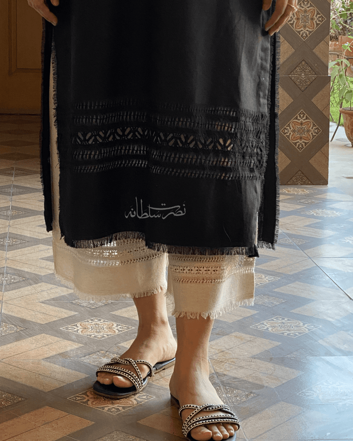 Classic Black Handcrafted Tarkashi Work - Irish Khaddar - Pret – Nusrat ...